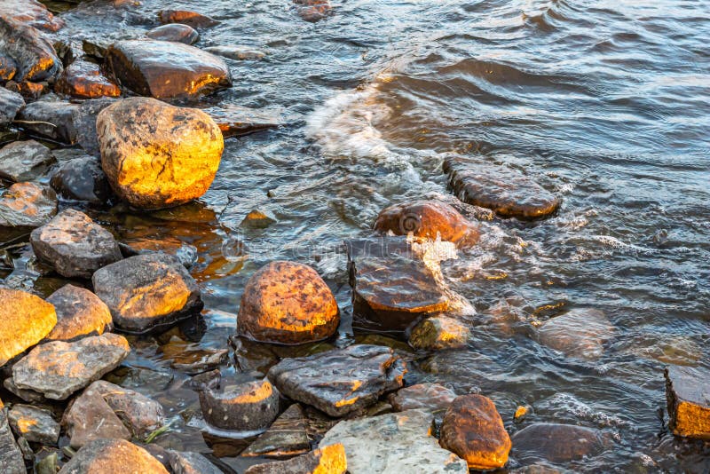 River Waves on a Rocky Shore Stock Image - Image of ground, gray: 161621713