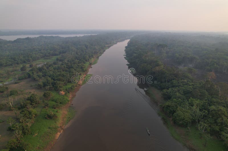 River Winding Lush Forest Landscape Amazon Region Stock Photos - Free ...