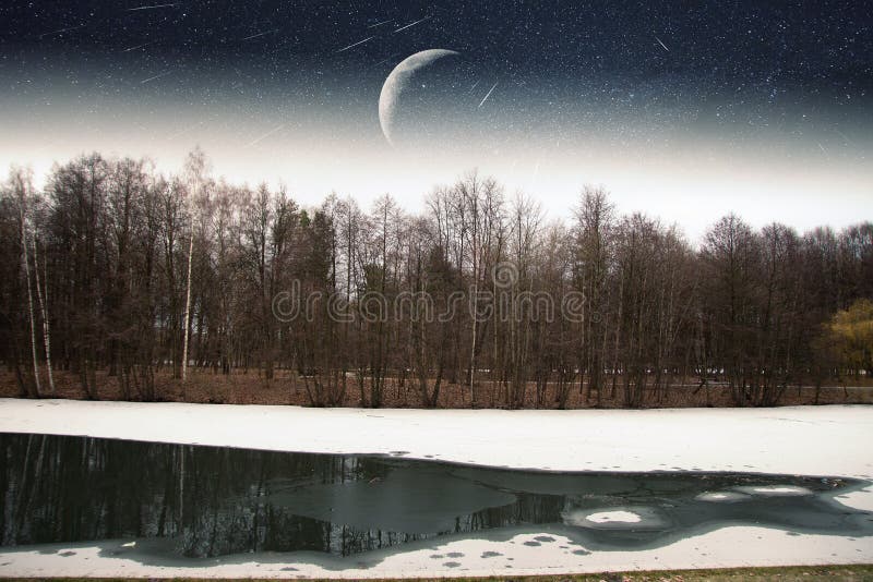 River winter night . stock image. Image of moon, nature - 38391877