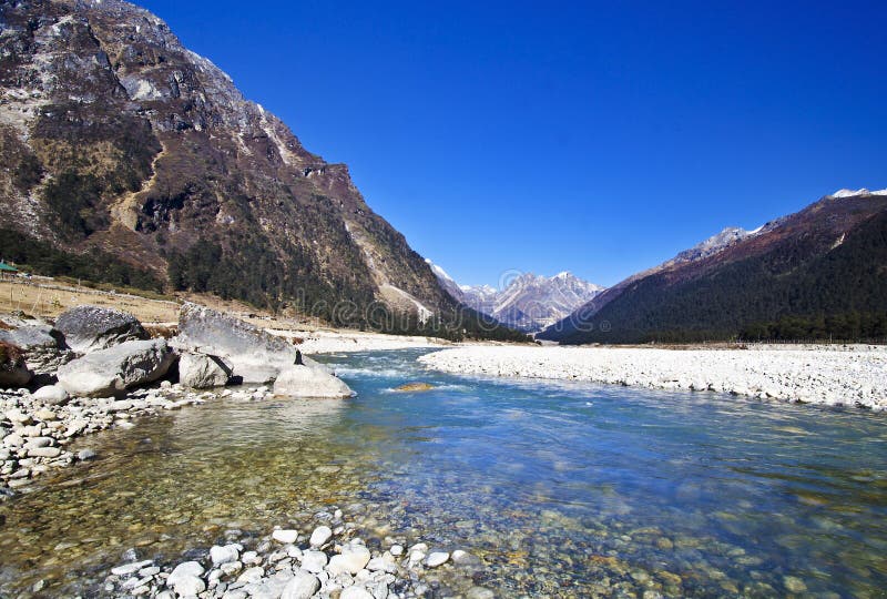The River in the Yungtham Valley at North Sikkim Stock Photo - Image of ...