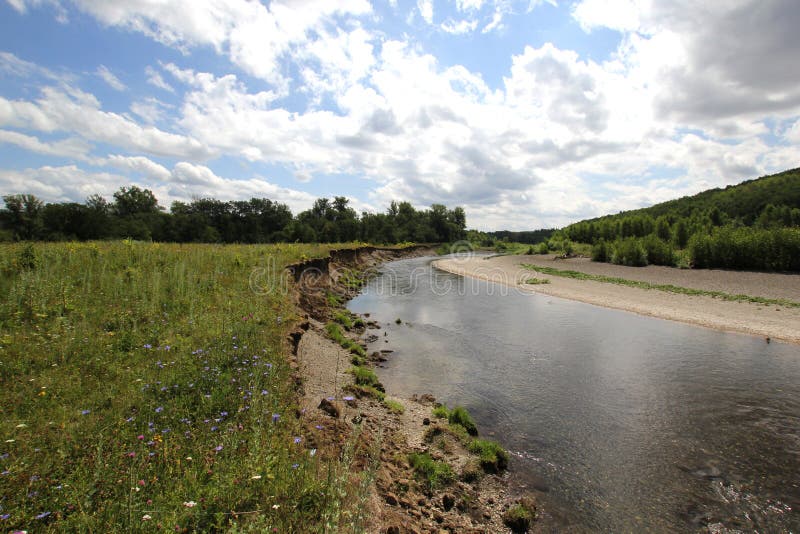Riverbank and Beautiful Meadow Stock Photo - Image of greens, cliff ...