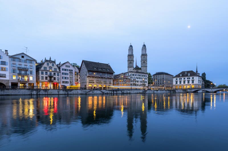Riverbank of Limmat in Zurich Stock Image - Image of lake, reformed ...