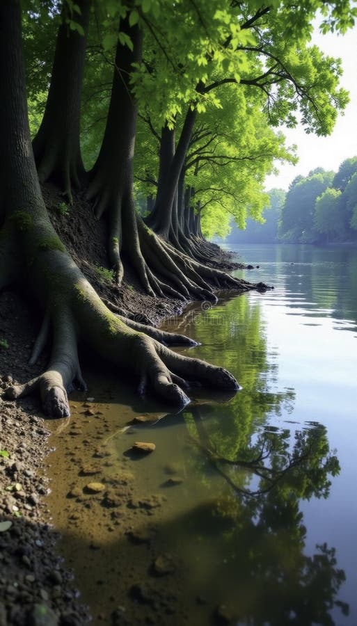 Riverbank Tree Roots Exposed in the Shallow Water, Rivers, Roots Stock ...
