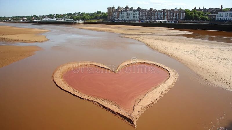 Riverbed Heart Sand Art, Coastal Town Backdrop Stock Photo - Image of ...