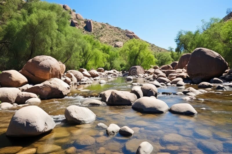 A Riverbed with Large, Climbable Boulders Stock Photo - Image of view ...