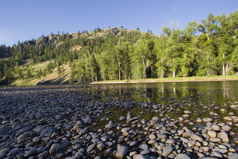 Riverbed with Pebbles in the Evening Sun Stock Photo - Image of arroyo ...