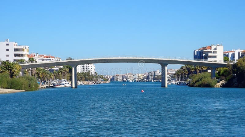 Riverfront Cityscape: Bridge Over Serene Waters with Coastal ...