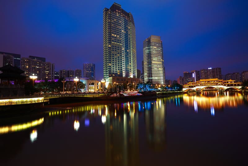 Rivers with City Modern Architecture Background Night Stock Photo ...