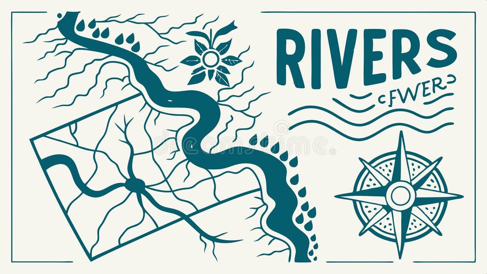 Rivers Map Design, Geography and Nature, Water Flow Vector Design ...