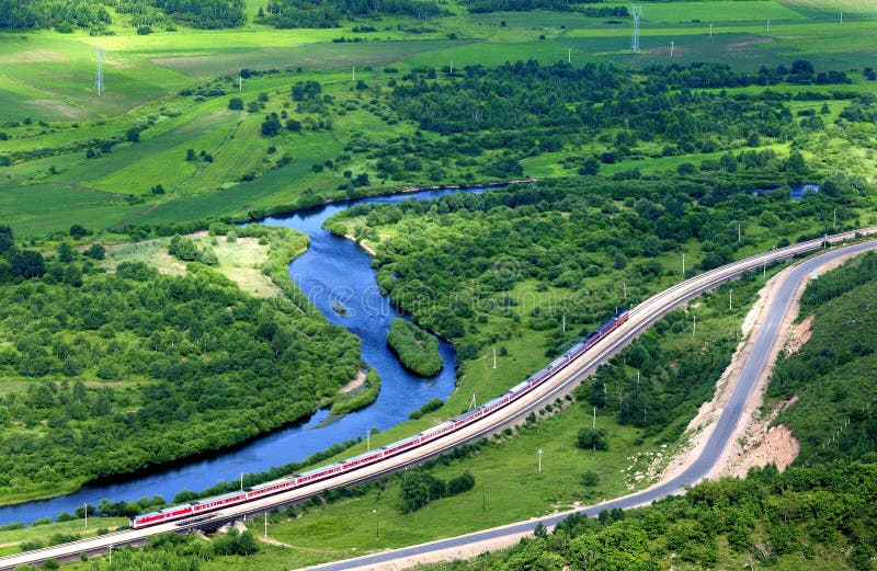 Rivers, Roads and Running Trains. Stock Photo - Image of vegetation ...