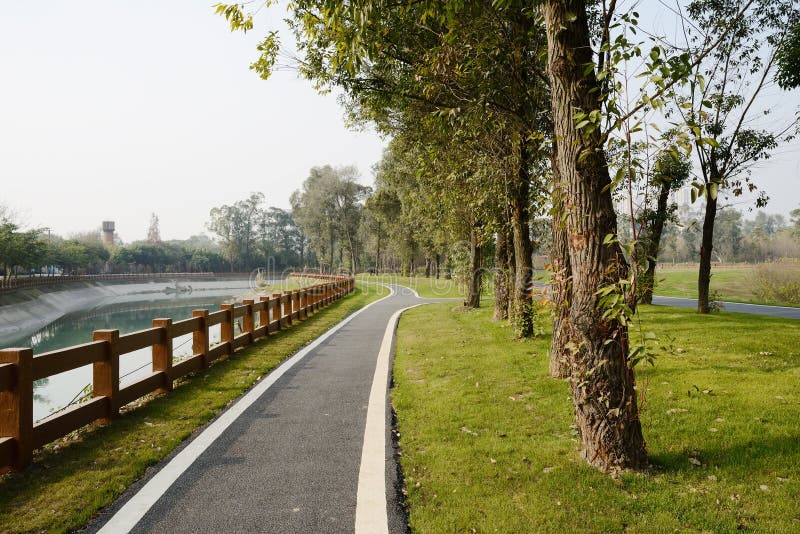 Riverside Balustraded Path in Sunny Winter Afternoon Stock Image ...
