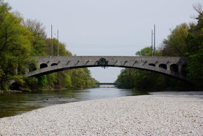 Riverside Bridge Across Isar River Daytime Stock Image - Image of ...