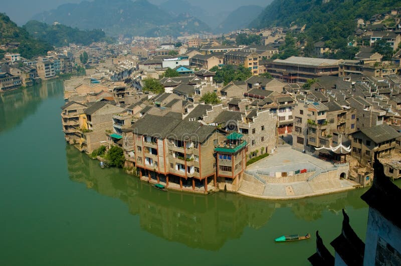 Riverside Chinese town stock image. Image of chinese, district - 3825517