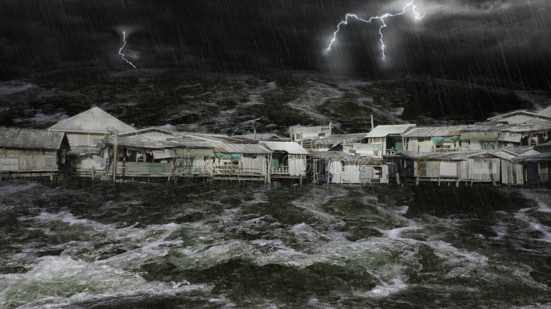 Riverside Community in the Rain Strom Stock Image - Image of attraction ...