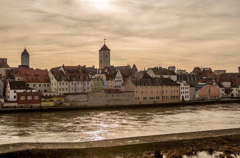 Riverside of the Danube River in Regensburg, Germany V1 Stock Image ...