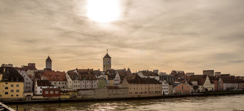 Riverside of the Danube River in Regensburg, Germany V2 Stock Image ...