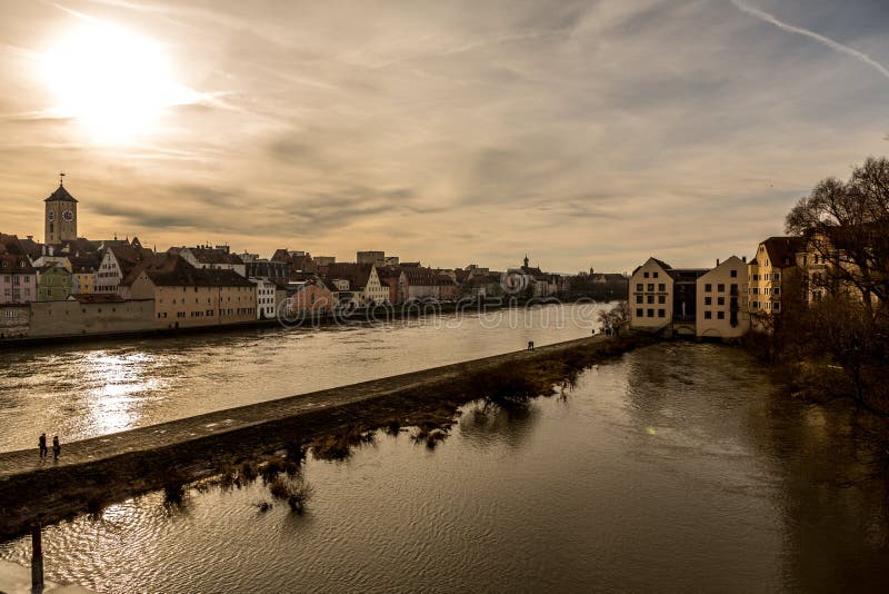 Riverside of the Danube River in Regensburg, Germany V3 Stock Photo ...
