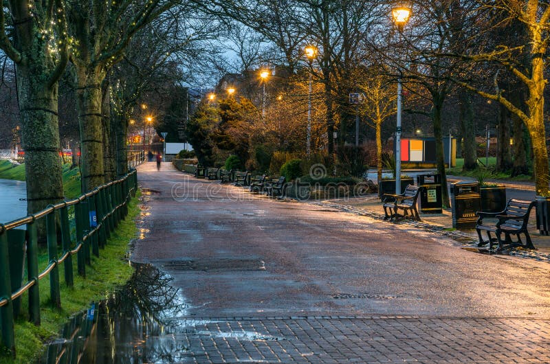 Riverside Footpath at Night Stock Photo - Image of inverness, fence ...