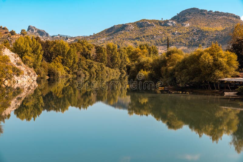 Riverside and Forest on a Clear Day at Sunrise in Autumn Stock Photo ...