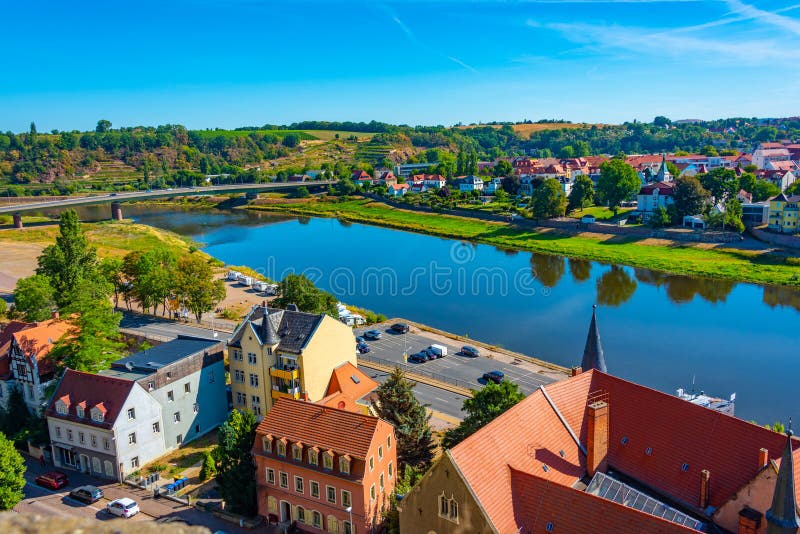Riverside of German Town Meissen Stock Image - Image of shore ...
