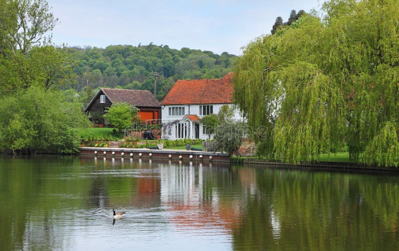 Riverside House and Garden on the River Thames in England Stock Photo ...