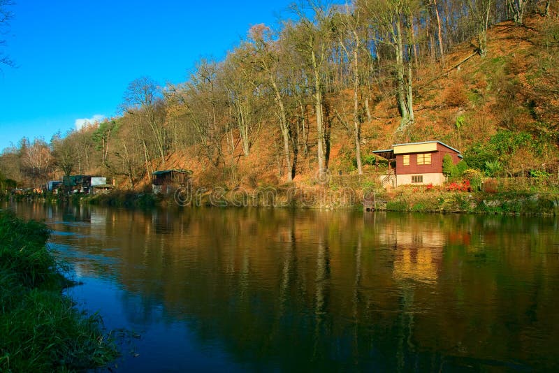 Riverside hut stock photo. Image of blue, countryside - 12627466