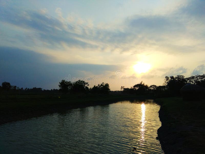 Beautiful River Sunset Landscape Image Stock Image - Image of water ...