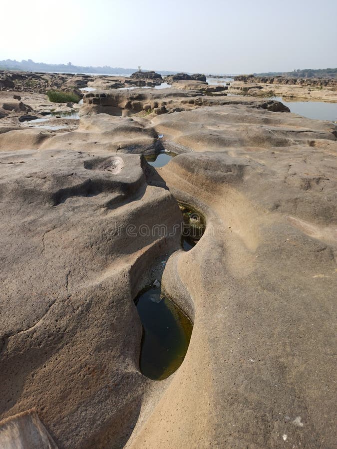 Riverside Natural Rock Structure Stock Photo - Image of terrain ...