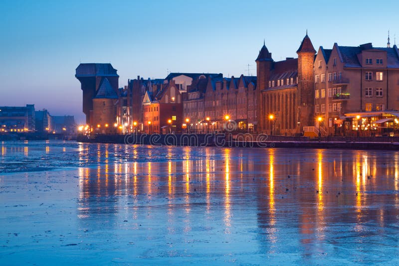 Riverside of Old Town in Gdansk at Dusk Stock Photo - Image of poland ...