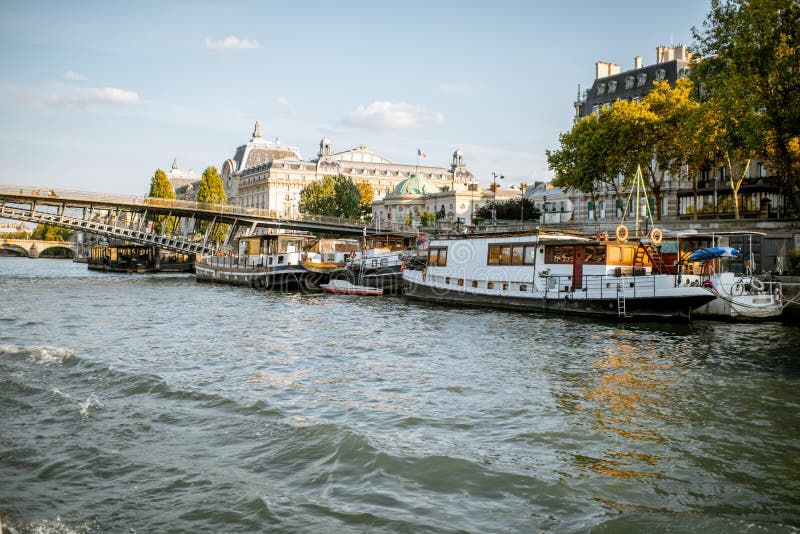 Riverside in Paris stock image. Image of seine, sailing - 128859327
