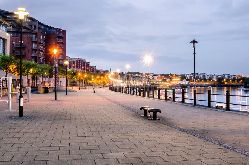 Riverside Path at Dusk stock image. Image of architectural - 84287887