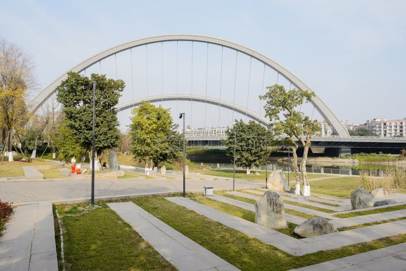 Riverside Path with Highway Bridge in Background Editorial Photo ...