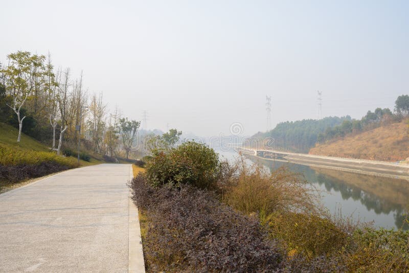 Riverside Path on Slope at Sunny Winter Noon Stock Image - Image of ...