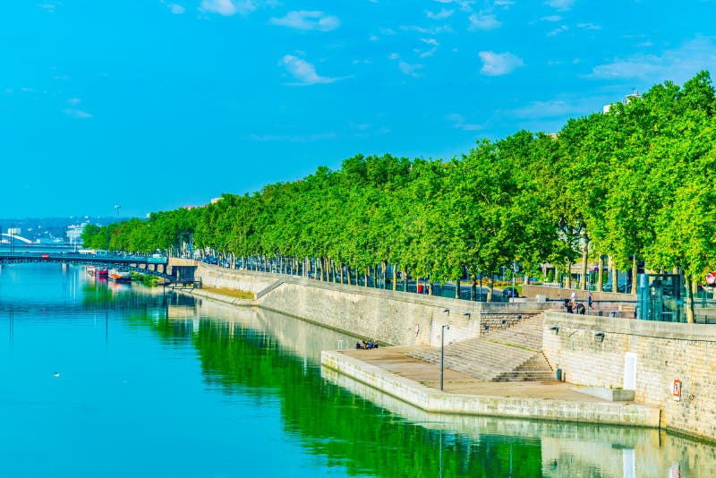 Riverside of Rhone River in Lyon, France Editorial Image - Image of ...