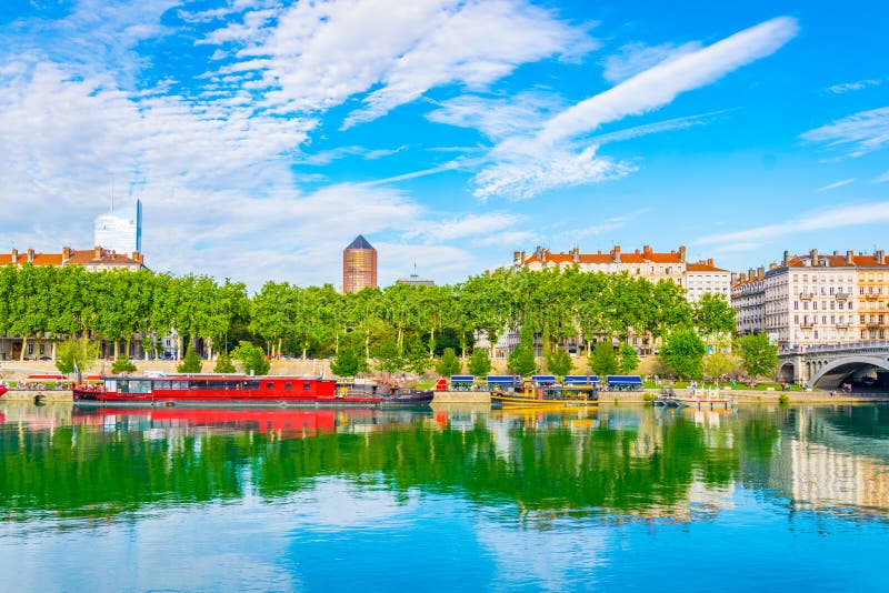 Riverside of Rhone River in Lyon, France Editorial Stock Photo - Image ...