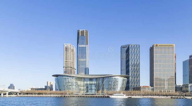 Riverside Towers in the Evening Stock Image - Image of skyscraper ...
