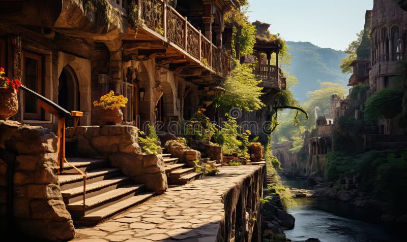 Riverside Village Street stock image. Image of exterior - 323883341