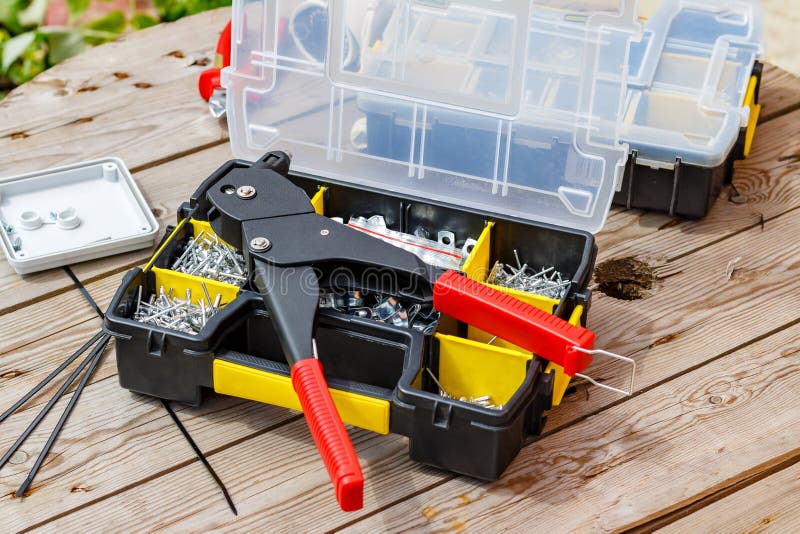Rivet Tool and Rivets of Various Sizes in the Storage Box Stock Image ...