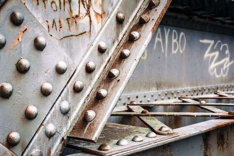 Riveted Corroded Rusty Metal Plates with Cracked Peeled Off Flaky Red ...