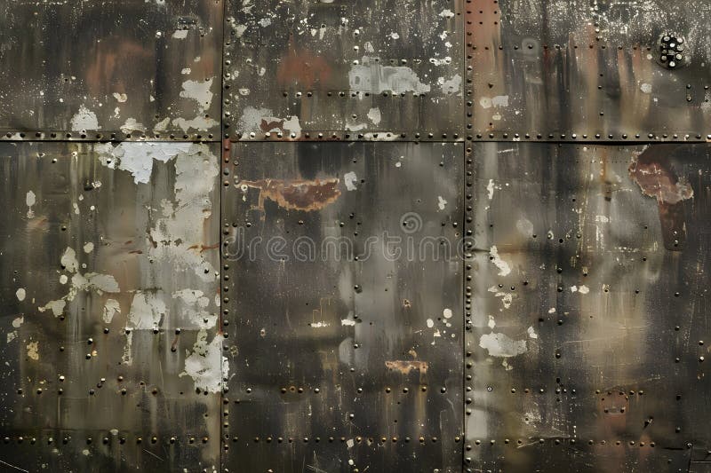 Rivets Secure Weathered Metal Panels, Showing Paint Flaking and Rust ...