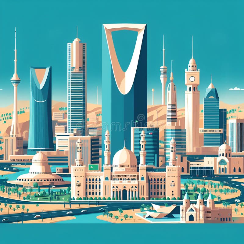 Riyadh Flat Vector City Skyline Stock Illustration - Illustration of ...
