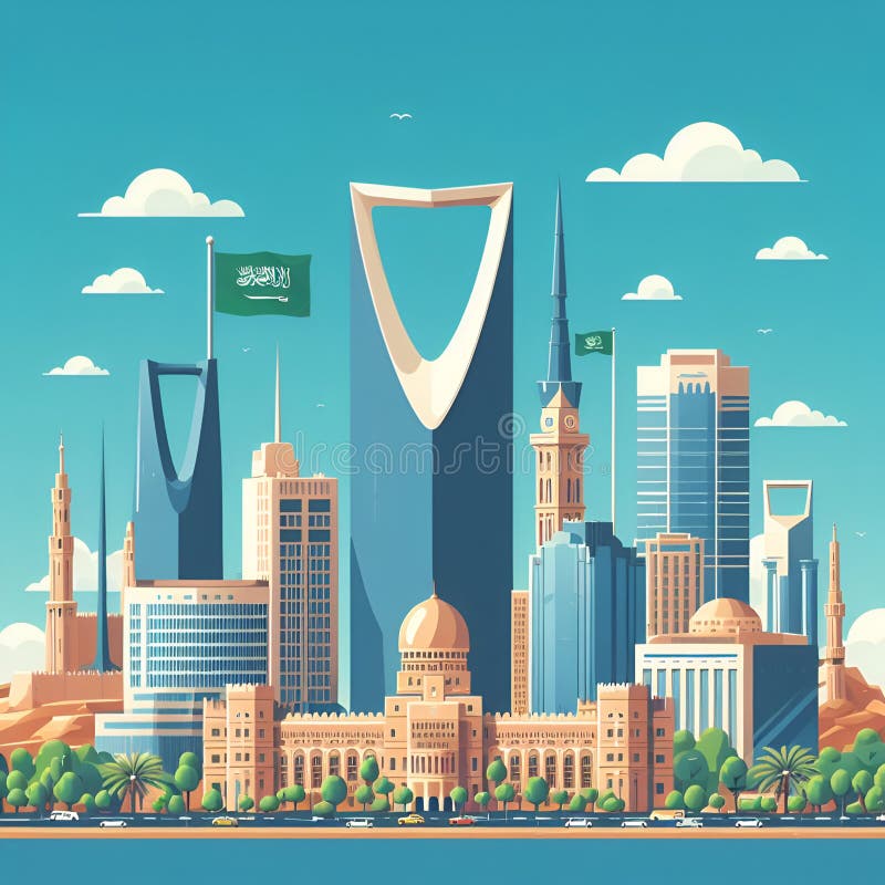Riyadh Flat Vector City Skyline Stock Illustration - Illustration of ...