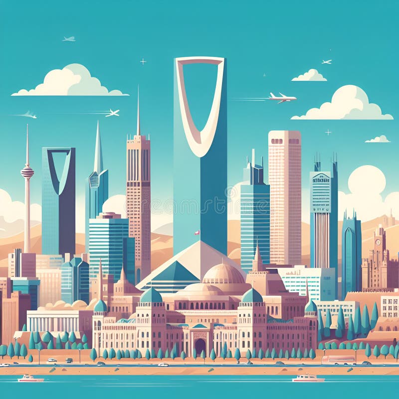 Riyadh Flat Vector City Skyline Stock Illustration - Illustration of ...