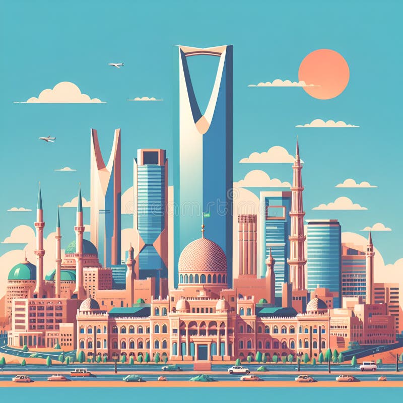 Riyadh Flat Vector City Skyline Stock Illustration - Illustration of ...