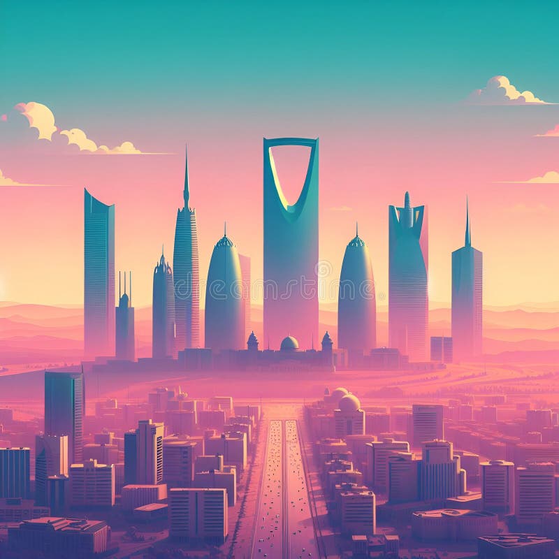Riyadh Flat Vector Gradient City Skyline Stock Illustration ...