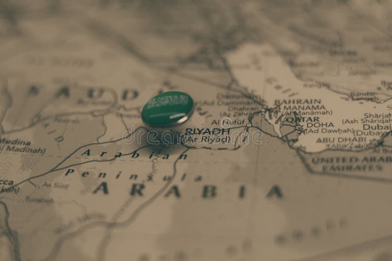 Riyadh Pinned on a Map with the Flag of Saudi Arabia Stock Photo ...