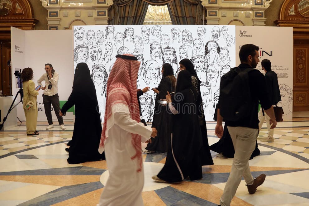 Riyadh, Saudi Arabia – 10 SEP 2024: Delegates Walk Past an AI-generated ...
