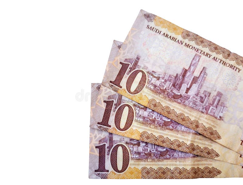 10 Riyals Banknotes Isolated on White Background. Stock Photo - Image ...