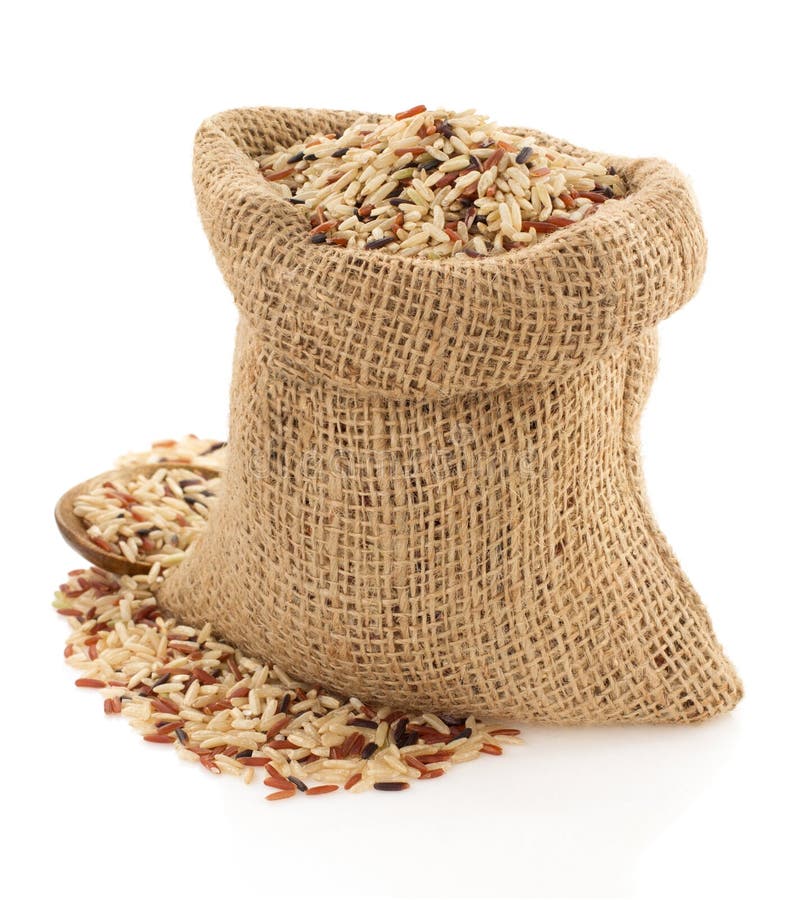 Riz Dans Le Sac De Sac Sur Le Blanc Image stock - Image du assiette ...