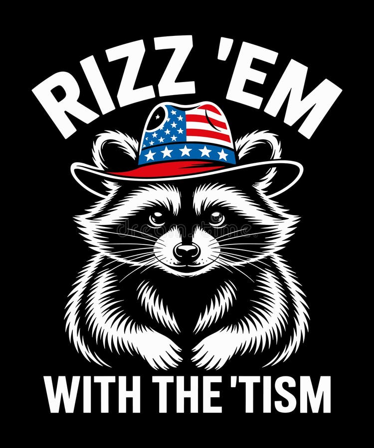 Rizz Em Raccoon T-Shirt stock vector. Illustration of flag - 382869805